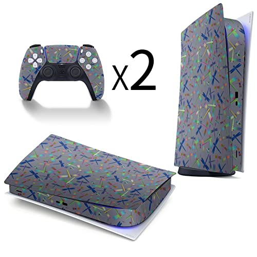 Colored Cute Dragonfly Full Protective Skin Cover Design Wrap Decal Sticker Compatible with PS5 Digital Edition Console and Controller