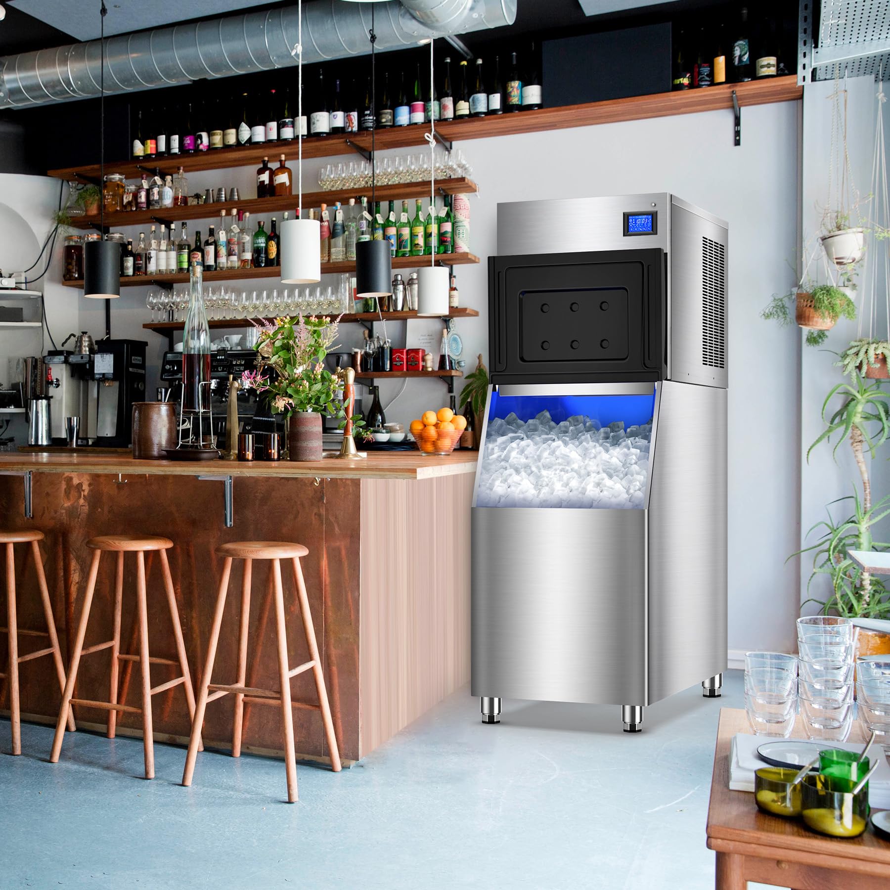 Commercial Ice Maker Machine, 500LBS/24H with 360LBS Large Storage Bin Stainless Steel Industrical Ice Machine 156pcs Clear Cubes in 10Mins, Air Cooled Freestanding Ice Maker for Restaurant Coffee Bar