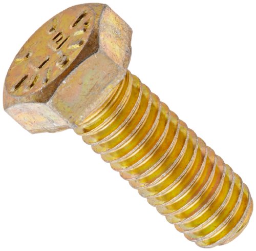 Steel Hex Bolt, Grade 8, Zinc Yellow-Chromate Plated Finish, Hex Head, External Hex Drive, Meets ASME B18.2.1/SAE J429, 1" Length, Fully Threaded, 5/16"-18 Threads (Pack of 50)