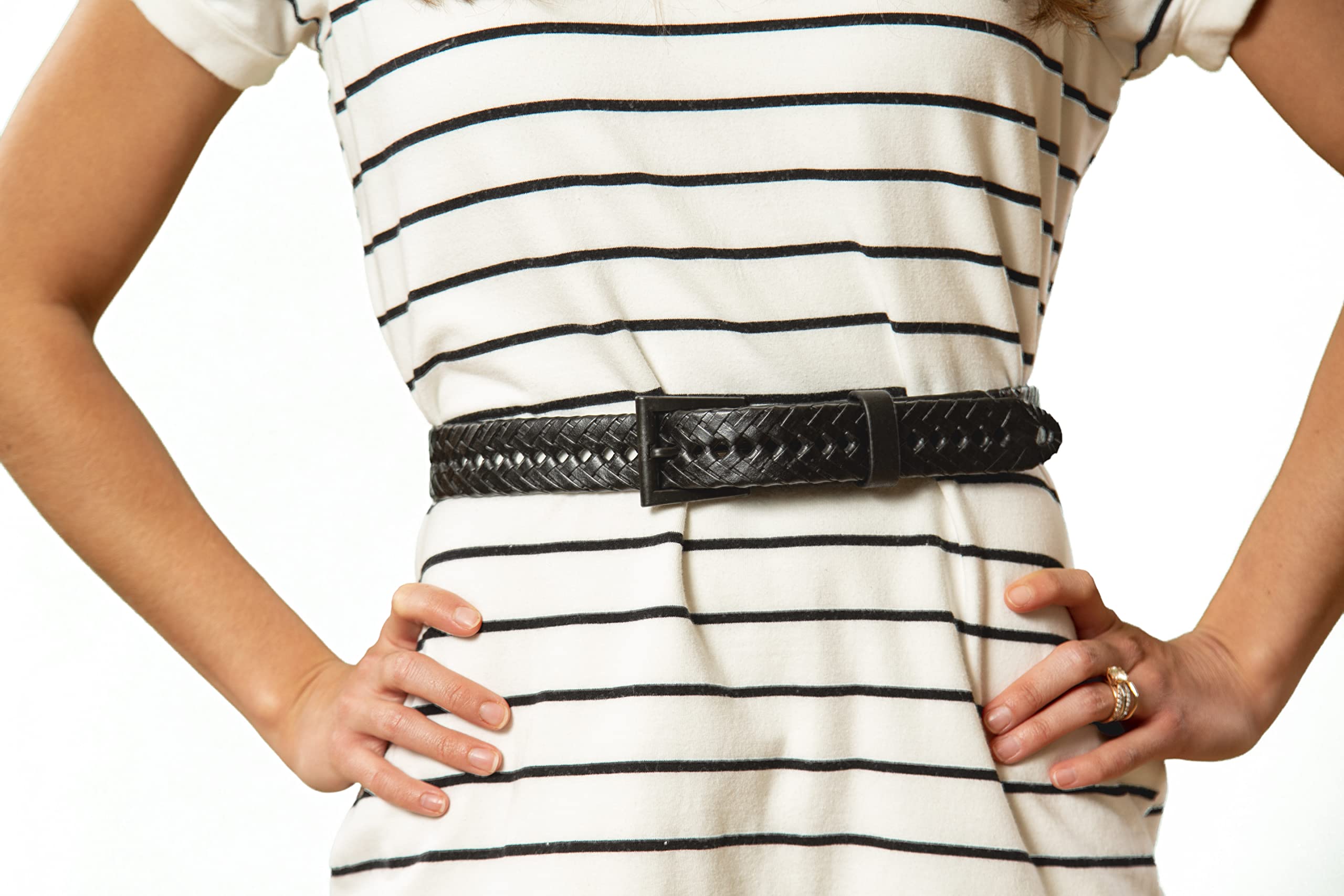 Beep Free 1 1/8” Braided Leather Belt | Black | 44-48 | Airport Friendly | Metal Free