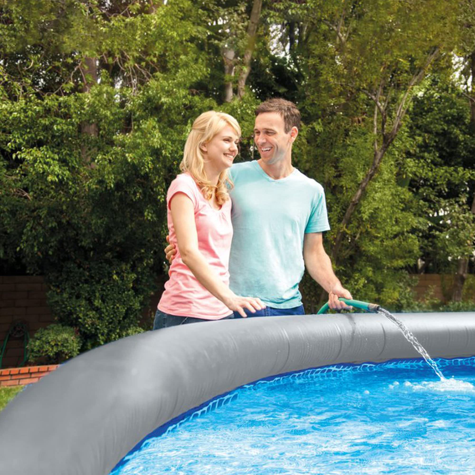 Intex Easy Set 15' x 42" Round Inflatable Outdoor Above Ground Swimming Pool Set with 1000 GPH Filter Pump, Ladder, Ground Cloth, and Pool Cover