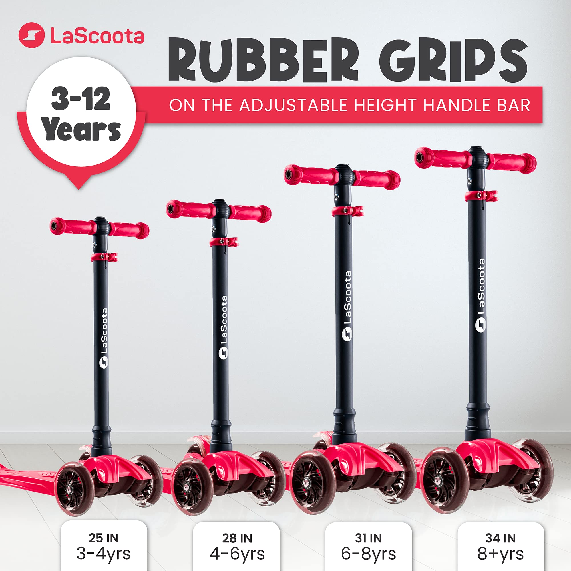 LaScoota 2-in-1 Kids Kick Scooter, Adjustable Height Handlebars and Removable Seat, 3 LED Lighted Wheels and Anti-Slip Deck, for Boys & Girls Aged 3-12 and up to 100 Lbs.