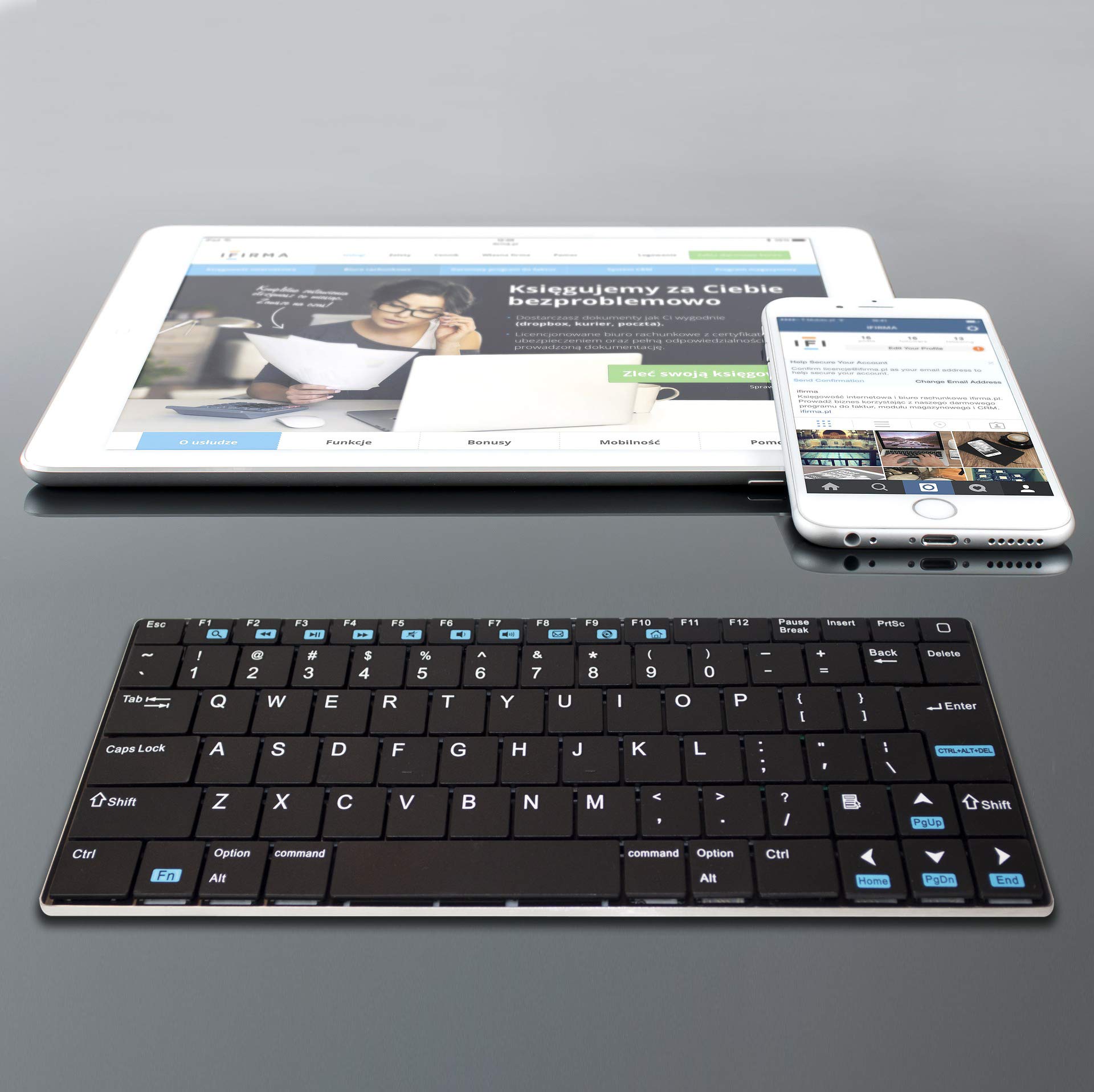 Rii K12+ Mini Wireless Keyboard with Large Touchpad Mouse&Qwerty Keypad, Stainless Steel Portable Wireless Keyboard with USB Receiver for MacBook/iPad/Tablet/PC/Laptop/Smart TV/Raspberry Pi - Black