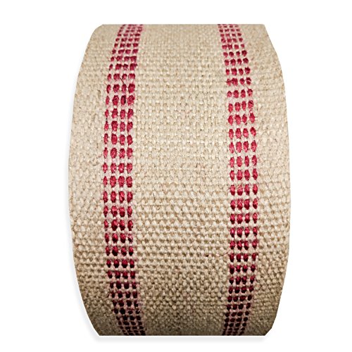 Briar Hill 3.5 Inch x 10 Yards Upholstery or Craft Jute Webbing, Natural with Red Stripes