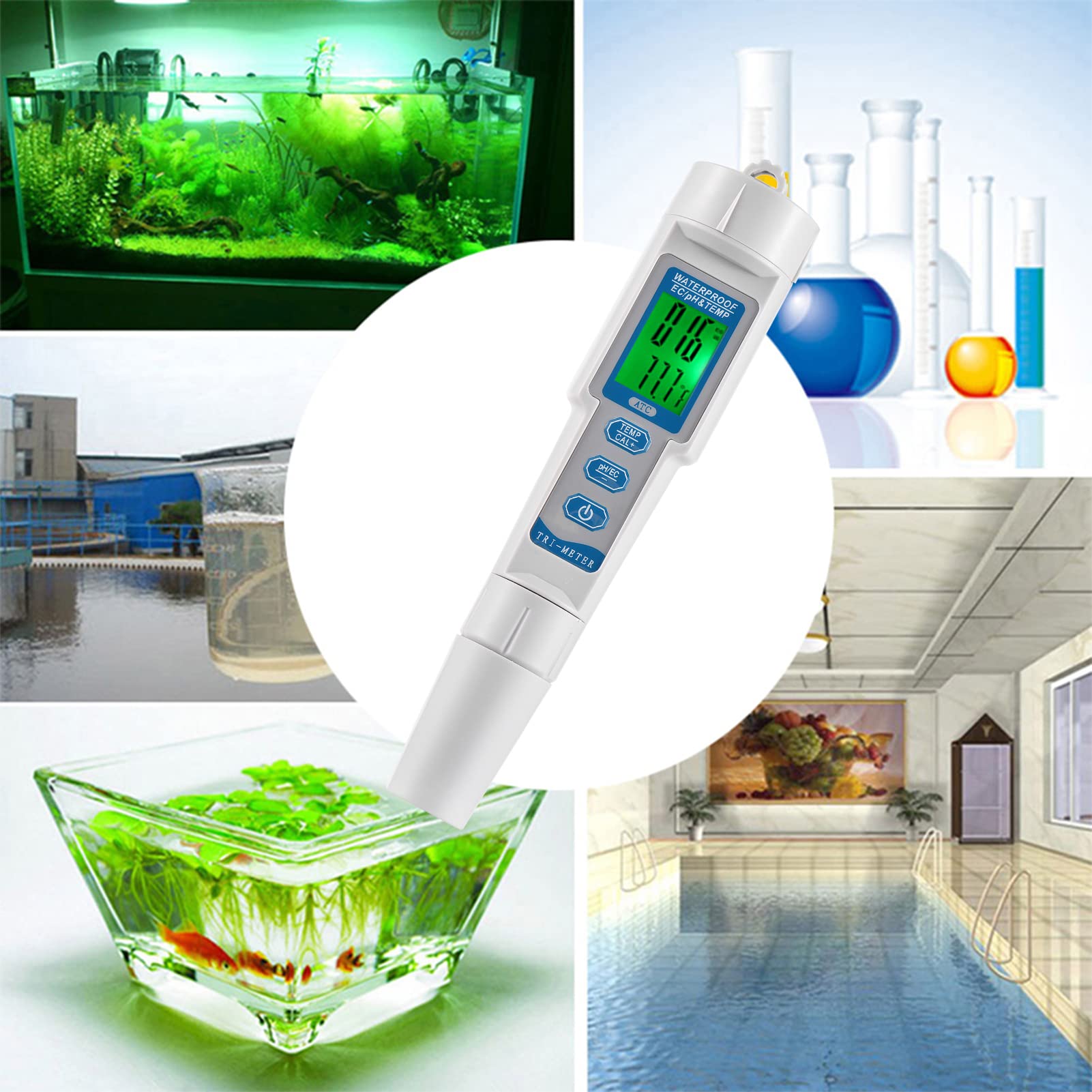 BUZHI pH & EC & Temp Meter, New Professional 3 in 1 Multi-Parameter Water Quality Tester Monitor Portable Pen Type pH & EC & Temp Meter Acidometer Water Quality Analysis Device