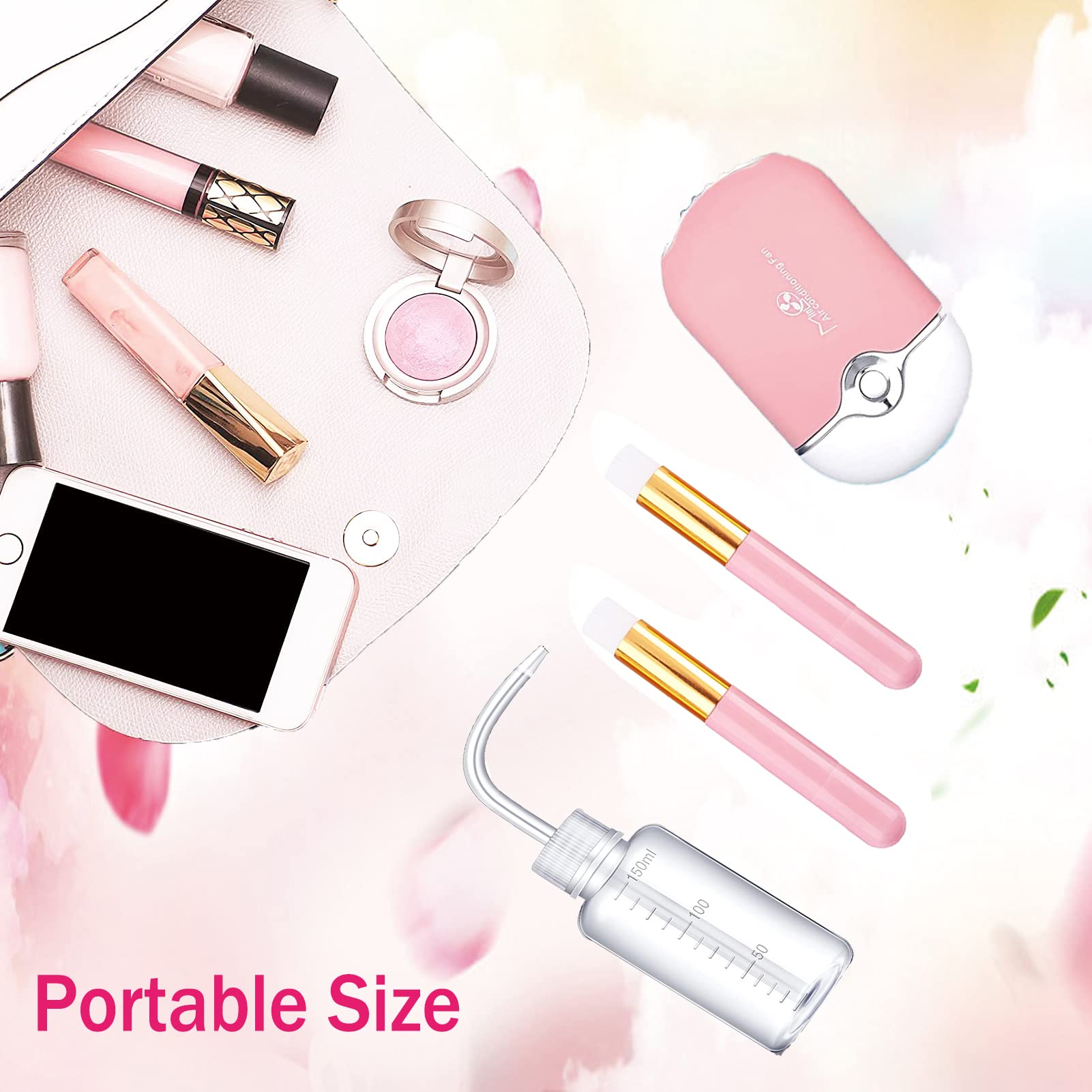 BUCICE 4 PCS Lash Fan Kit for Eyelash Extension,USB Portable Eyelash Fans Rechargeable Handheld Dryer Fan with Lash Shampoo Brushes,Plastic Wash Bottle