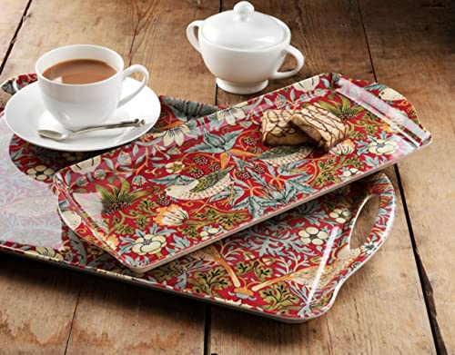 Pimpernel Morris & Co Strawberry Thief Red Large Handled Tray | Serving Tray for Lunch, Coffee, or Breakfast | Made of Melamine for Indoor and Outdoor use | Measures 18.9" x 11.6" | Dishwasher Safe