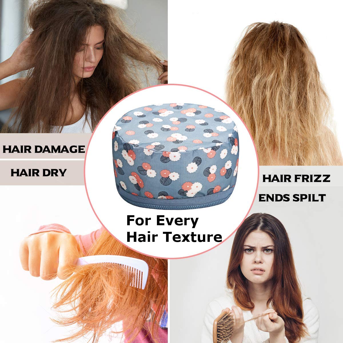 Beesjuy Hair Steamer Upgrade, Deep Conditioning Heat Cap for Natural Hair - Blue, Thermal Cap for Hair Spa Treatment - 2 Meter Cable, Adjustable Size, Double Layer Insulation, 110V (US Plug)
