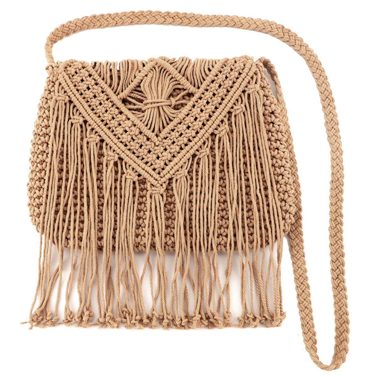 Meyaus Women Small Fringed Cotton Crochet Cross-body Bag Bohemian Shoulder Bag Purse