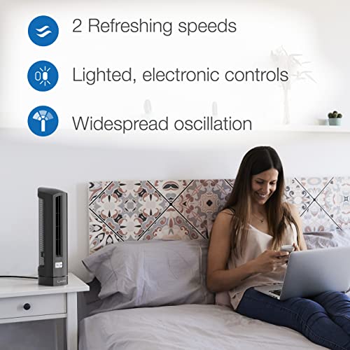 Lasko Air Stik Oscillating Tabletop Fan, Ultra-Slim Design, 2 Quiet Speeds, for Bedroom, Dorm Rooms, Office, 14", Black, T14200