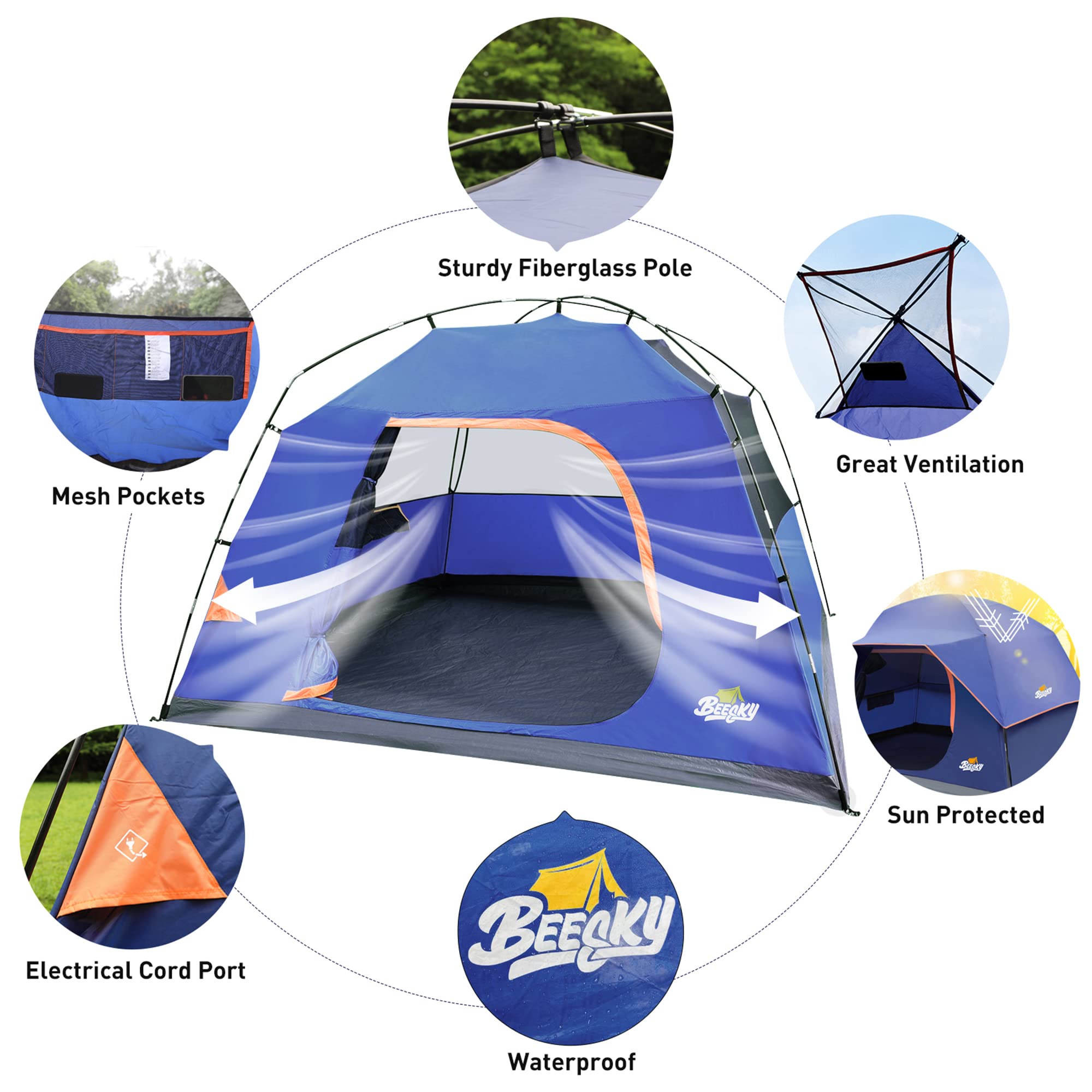 Beesky Camping Tent Waterproof 6 Person Double Layers Large Family Dome Tents with Mesh Window and Removable Rain-Fly
