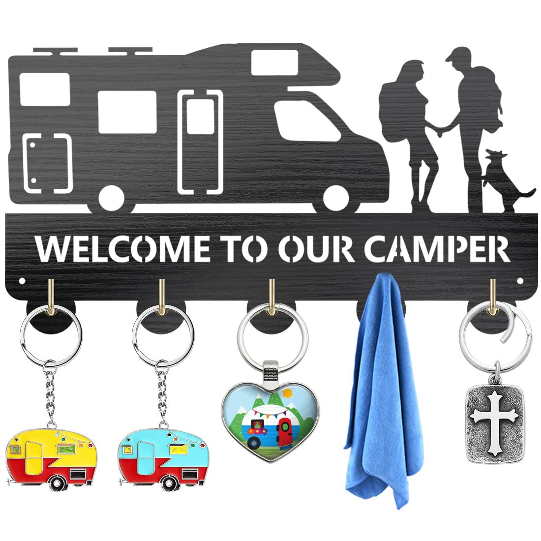 Hlytylh Camper Key Holder for Wall, Key Holder,Wall Mounted Key Organizer Hooks for Wall Decorative with 5 Hooks,Deer Camper Hanger for Entryway,Front Door,Hallway,Office,Gifts for Men,12X8 inches(A)