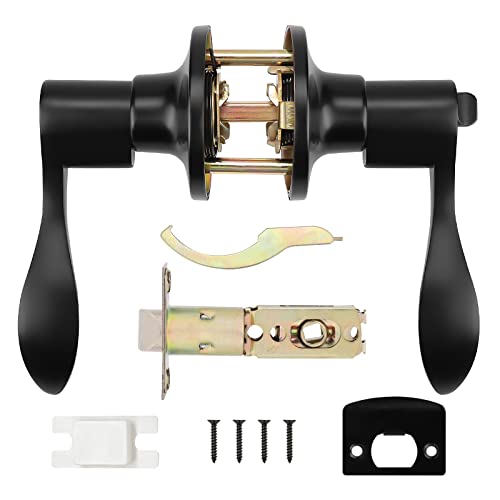 GOBEKOR 5 Pack Black Door Handle with Lock, Matte Black Interior Door Handles Keyless for Bedroom Bathroom Privacy Door Levers Black Bedroom Door Handles Set