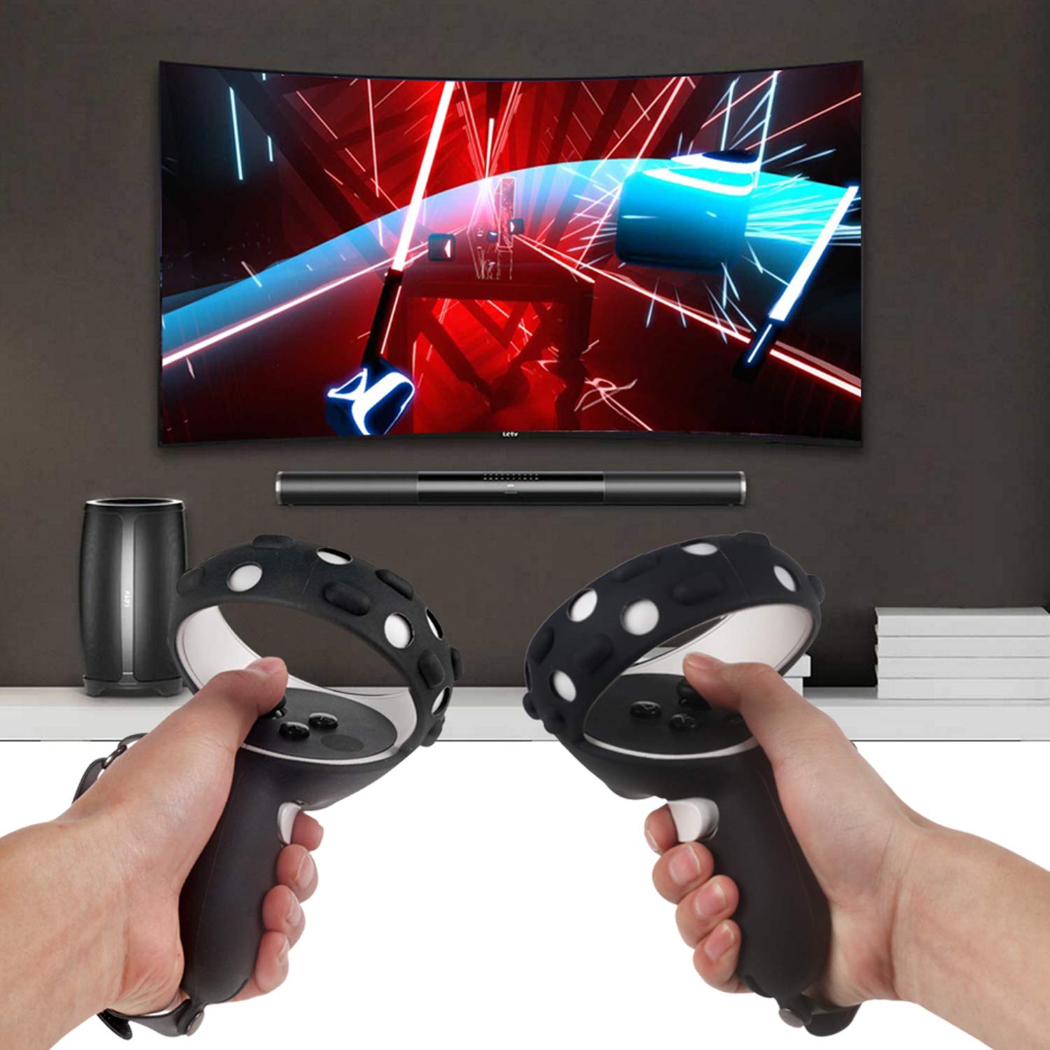 beyonday Controller Grip Cover, with Adjustable Straps, Sponge Head Beam, Lens Protective Cover, Wrist Straps, Cover for Oculus Quest2 Accessories Silicone Protector