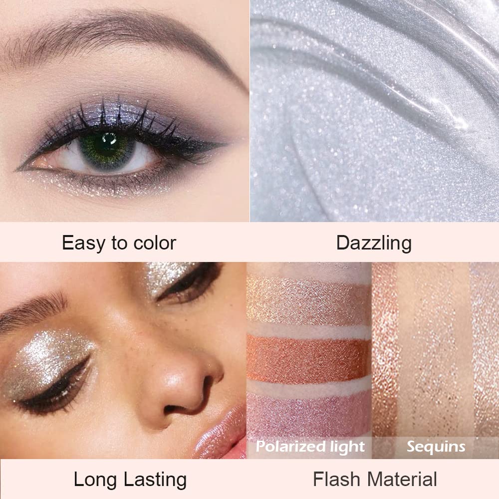 BINGBRUSH 5 pcs Liquid Glitter Eyeshadow Set, Metallic Glitter Shimmer Naked Eye Looks Waterproof Long Lasting Quick-Drying Sparkling Eye Shadow Makeup Kits