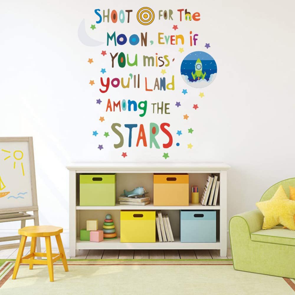 Colorful Inspirational Quotes Wall Decals Lettering Rocket Stars Wall Stickers for Baby Room Nursery Classroom Bedroom