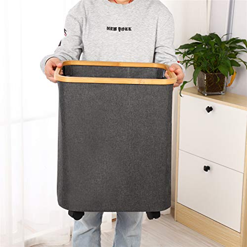 Foldable Laundry Hamper With Lid - 73L Large Laundry Basket with Wheels and Removable Laundry Bag, Portable Cloth Hampers for Home Storage, Travelers Apartments (Grey)