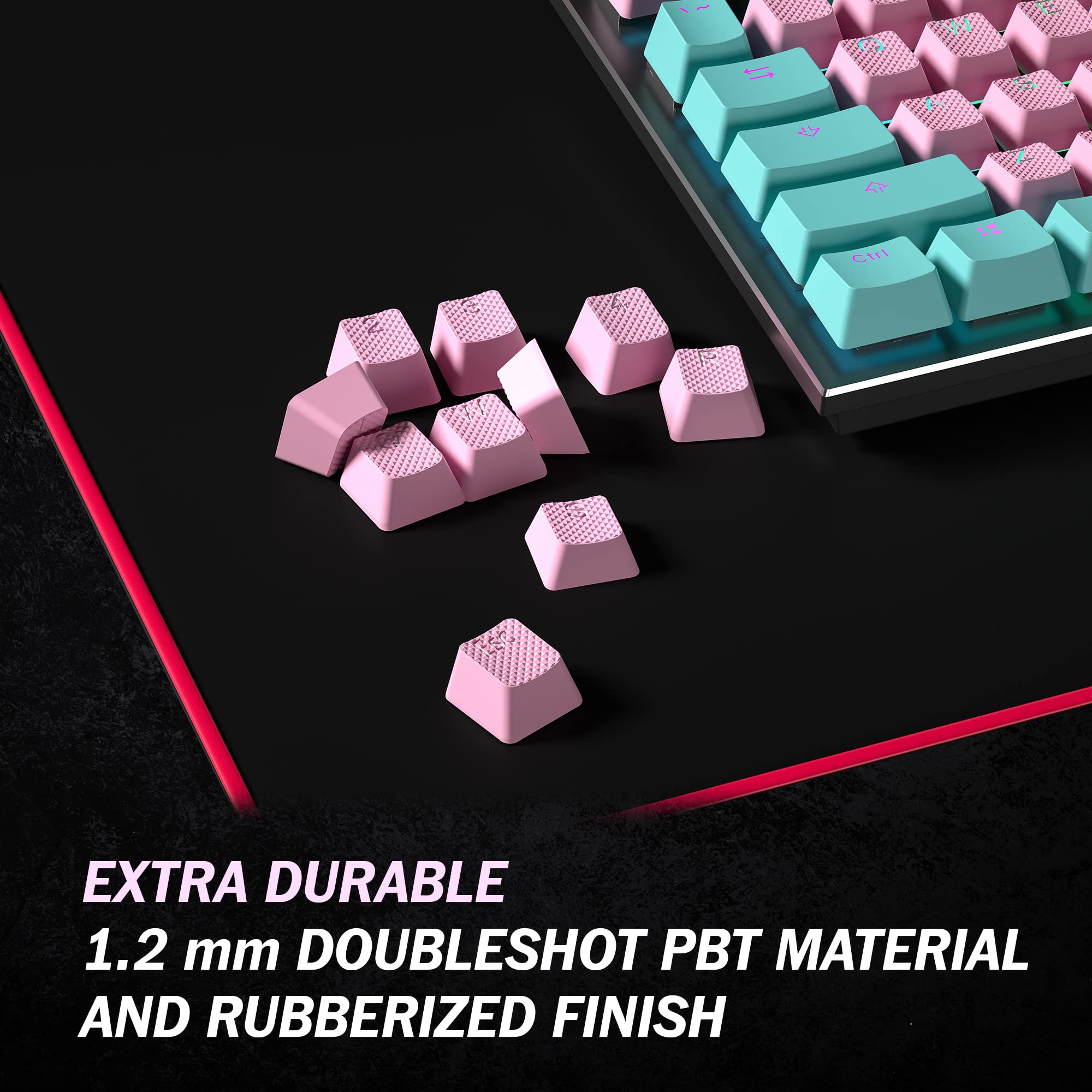 HK Gaming Rubber Keycaps Set | Anti-Slip Texture | Doubleshot Backlit Keycap Set | 23 Keys OEM Profile Key Set | for Mechanical Keyboard | Compatible with Cherry MX, Gateron, Kailh | Prism Pink