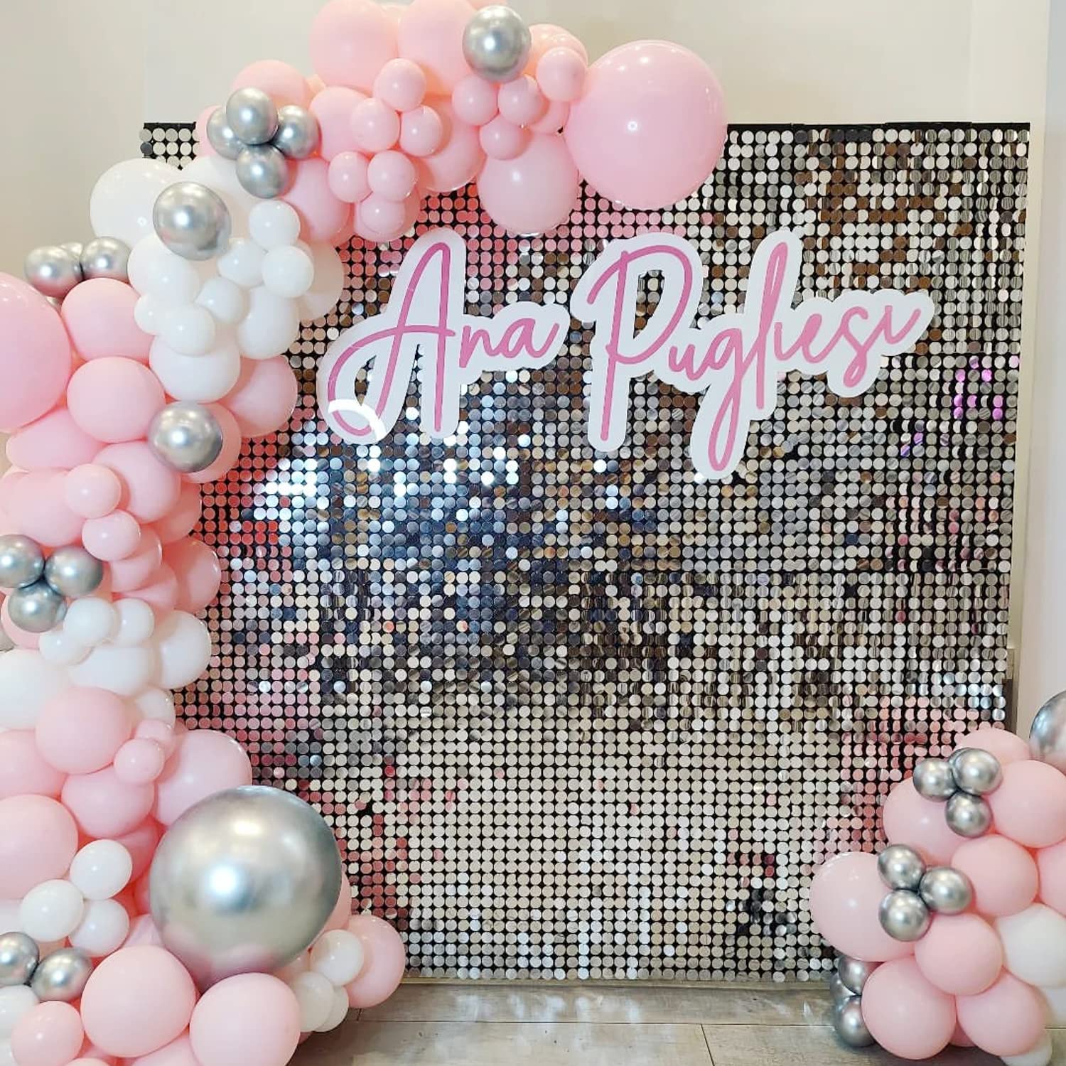 COKAOBE Sliver Shimmer Wall Backdrop, 24 Panels Round Sequin Shimmer Backdrop, Photo Backdrops for Birthday, Anniversary, Wedding, Graduation & Bachelorette Party Decoration