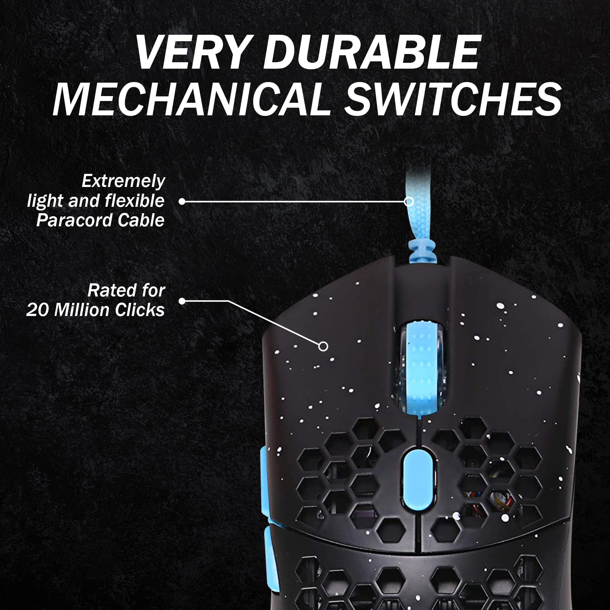 HK Gaming Sirius M Ultra Lightweight Honeycomb Shell Gaming Mouse | 54 Grams | 12000 cpi | USB Wired | 6 programmable Buttons | On-Board Memory | Anti Slip Grips | Sirius-M 12000cpi Phantom
