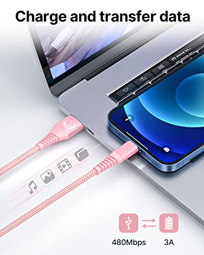 Long iPhone Charger 10 ft 2Pack, (Apple Certified) Lightning Cable 10 Foot Nylon Braided Fast Charging Extra Long 10ft iPhone Cord Compatible with iPhone 13 12 11 XS XR 10 8 7 6 Plus - Pink
