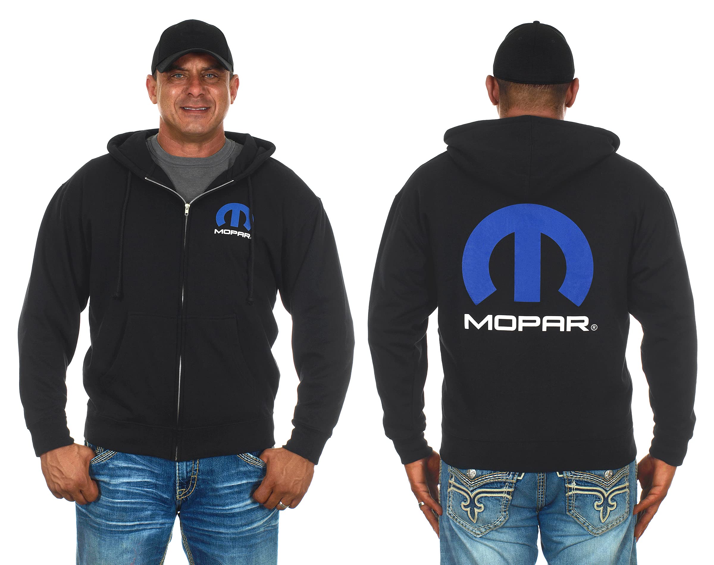 JH DESIGN GROUP Men's Mopar Logo Hoodie Full Zip Up Black Hooded Sweatshirt (small, AP22-black)