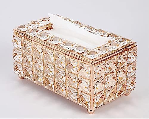 Handmade Square Crystal Tissue Box Tray 200pc Paper Towel Storage, Silver Rectangle Cover Luxury Toilet Holder for on Bathroom Vanity/Countertop/Bedroom Dresser/Night Stand/Desk/Table Rectan (Gold)