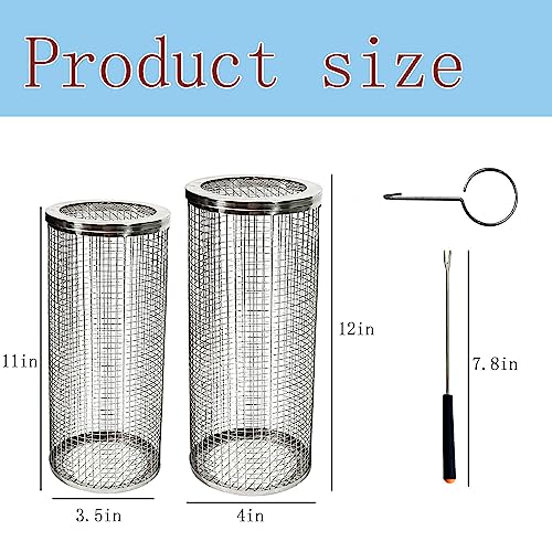 ZHMZHM Roller Grill Basket-Round Stainless Steel BBQ Grill Mesh,Outdoor Round BBQ Grill Grid for Chips Fish Shrimp,Versatile Round Grill Cooking Accessories (2PCS-B)