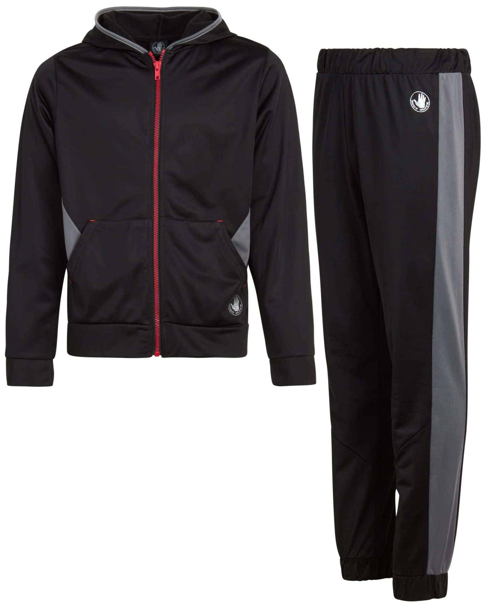 Body Glove Boys’ Tracksuit Set – 2 Piece Tricot Sweatshirt and Jogger Sweatpants (8-14), Size 10-12, Solid Black/Grey