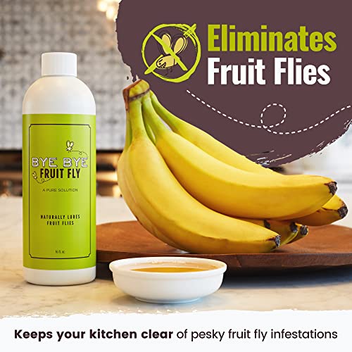 Bye Bye Fruit Fly - Natural Fruit Fly Killer, Liquid Fly Traps for Indoors, Pure Solution Fruit Fly Traps for Indoors Refill Liquid, Safe Near Pets, Food, & Kids, 16 oz