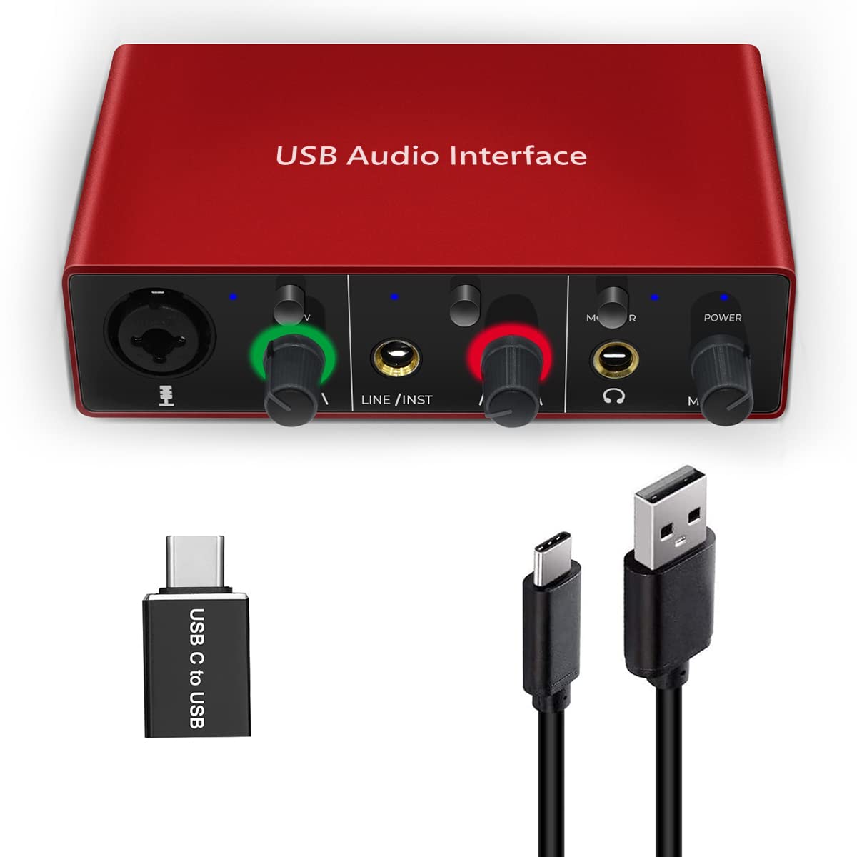 Audio Interface Audio Interface for PC USB Interface mixer recorder with 48V Phantom Power 24 Bit Support Table Mac OS PC Audio Equipments & Music Instruments (No DAW include)