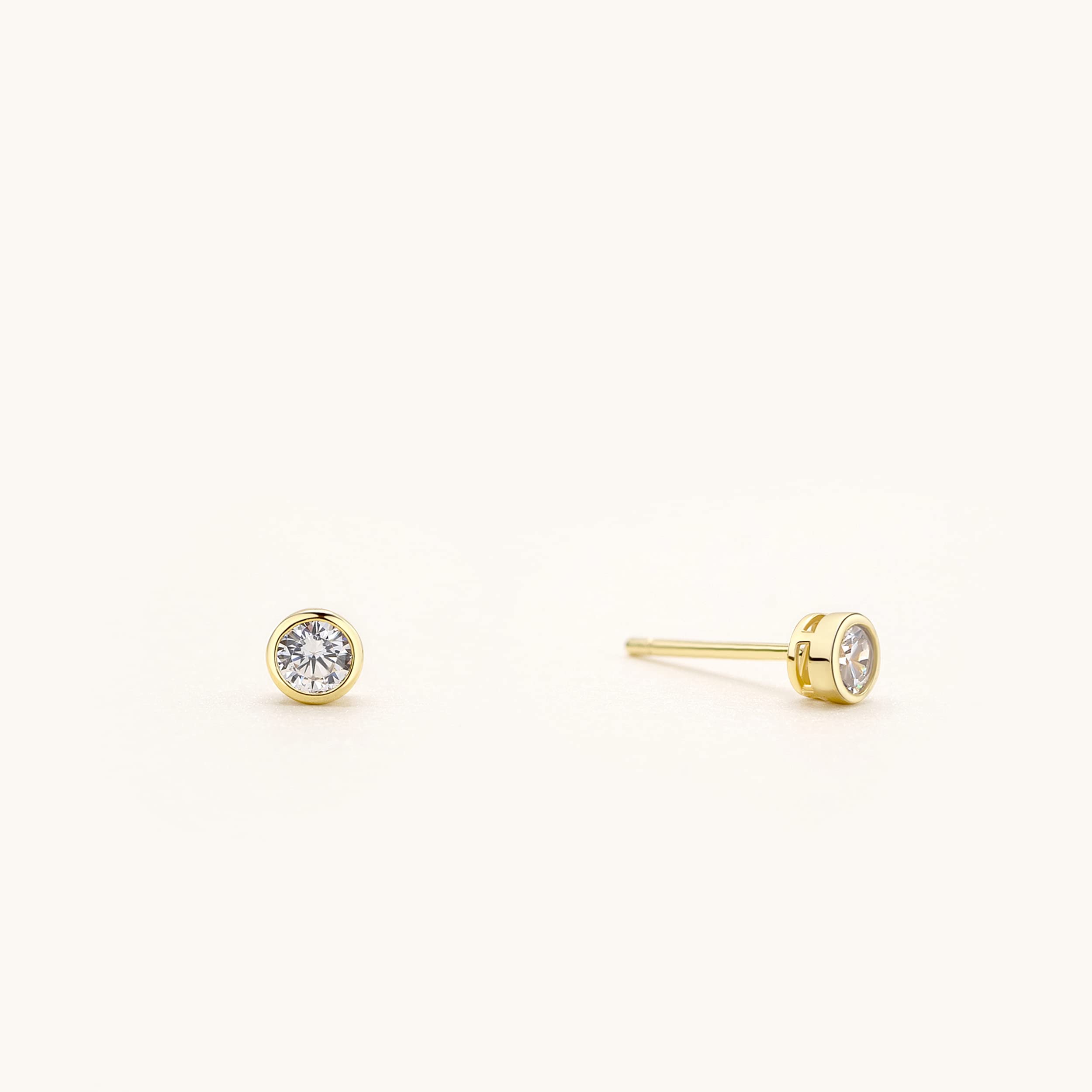 Lavishe 14K Gold Plated 925 Sterling Silver Cubic Zirconia Round Bezel Set Stud Earrings, 3mm Stone