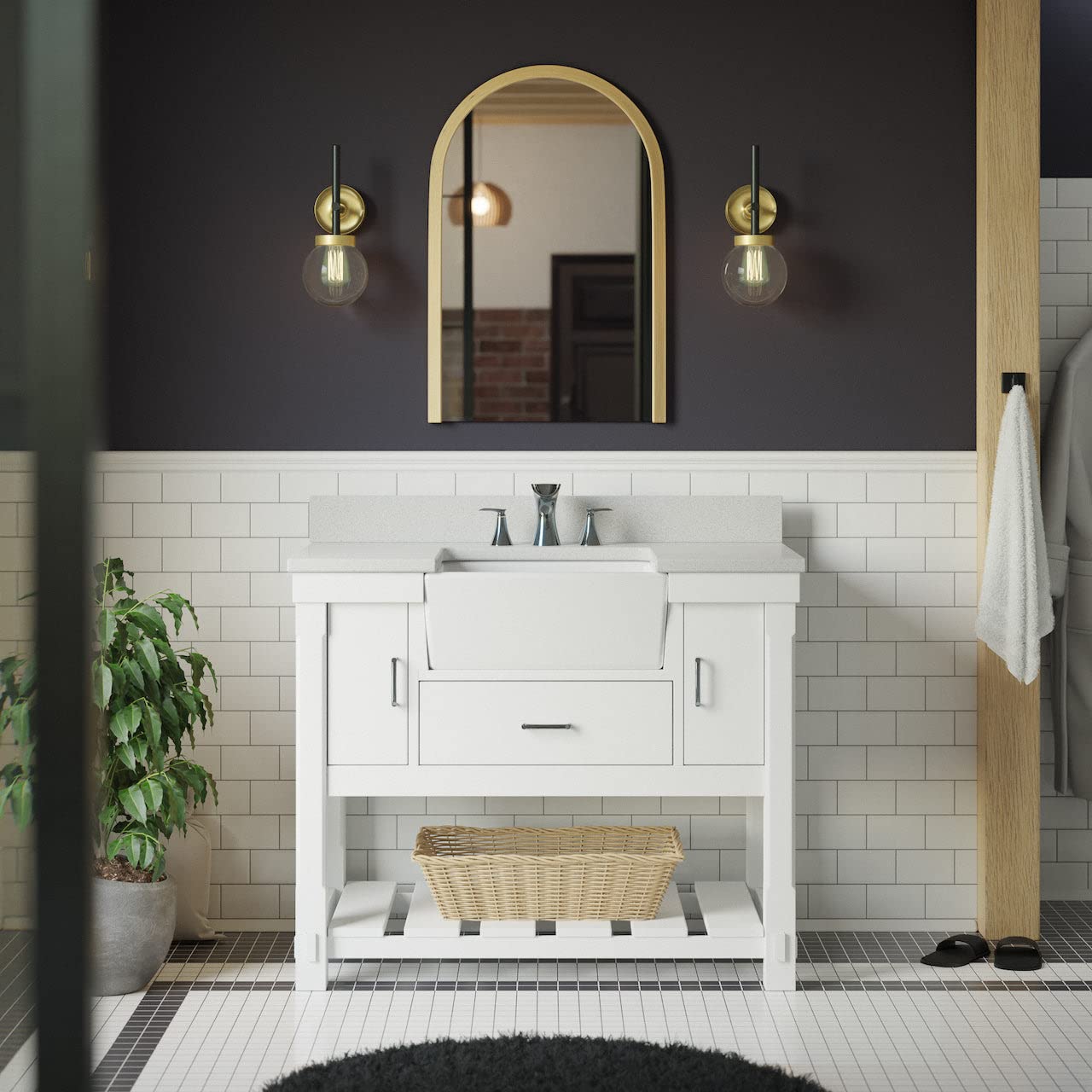 Charlotte 42-inch Farmhouse Bathroom Vanity (Quartz/White): Includes White Cabinet with Stunning Quartz Countertop and White Ceramic Apron Sink