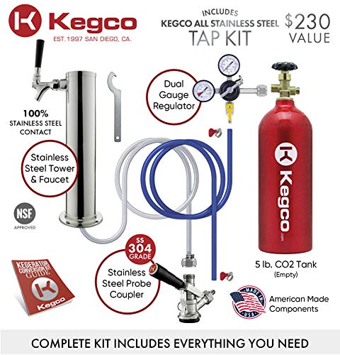 Kegco Kegerator Full Size Keg Refrigerator - Single Faucet - D System, Stainless Steel