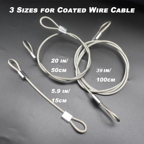 Bytiyar 20 pcs 6 inch (15cm) 3mm Thickness Stainless Steel Wire Cable with Loops Vinyl Cover Coated Short Rope Lanyard Lock Safety Tether Chains, Clear