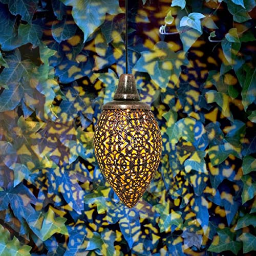 Outdoor Garden Lights Courtyard Decor Yard Home Decoration Accessories Metallic LED Solar Light Hollow Lantern Hanging