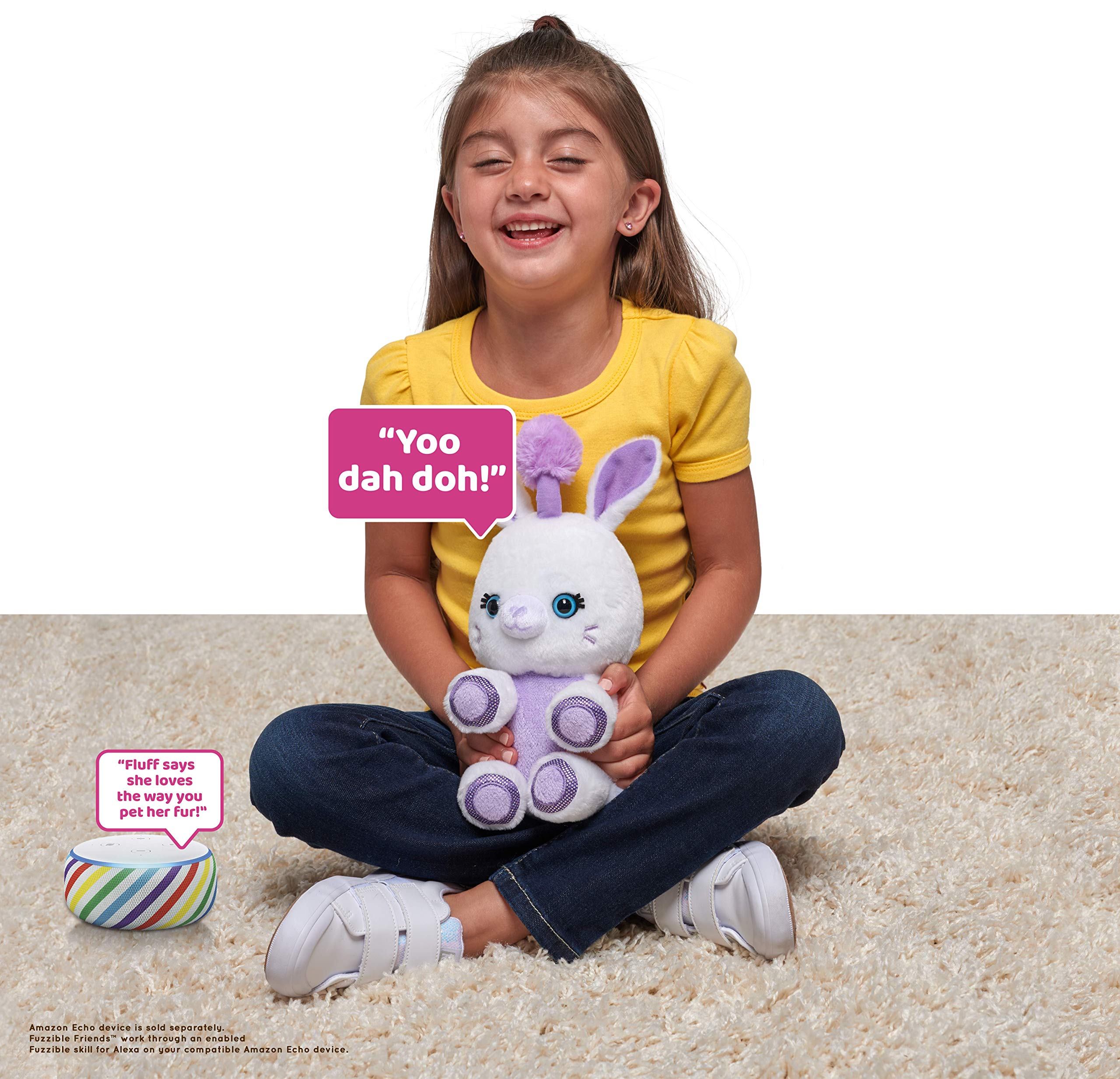 Fuzzible Friends Jazwares Fluff The Bunny Plush Light Up Toy – Works with Compatible Amazon Echo Devices for Interactive Activities and Sounds – Amazon Exclusive