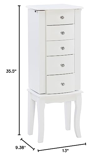 Powell Furniture Jewelry Armoire, White, 13"x 9.375"x 35.5"