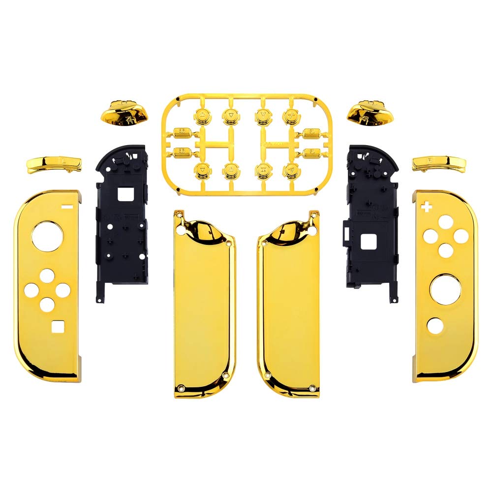eXtremeRate DIY Replacement Shell Buttons for Nintendo Switch & Switch OLED, Chrome Gold Custom Housing Case with Full Set Button for Joycon Handheld Controller - Console Shell NOT Included