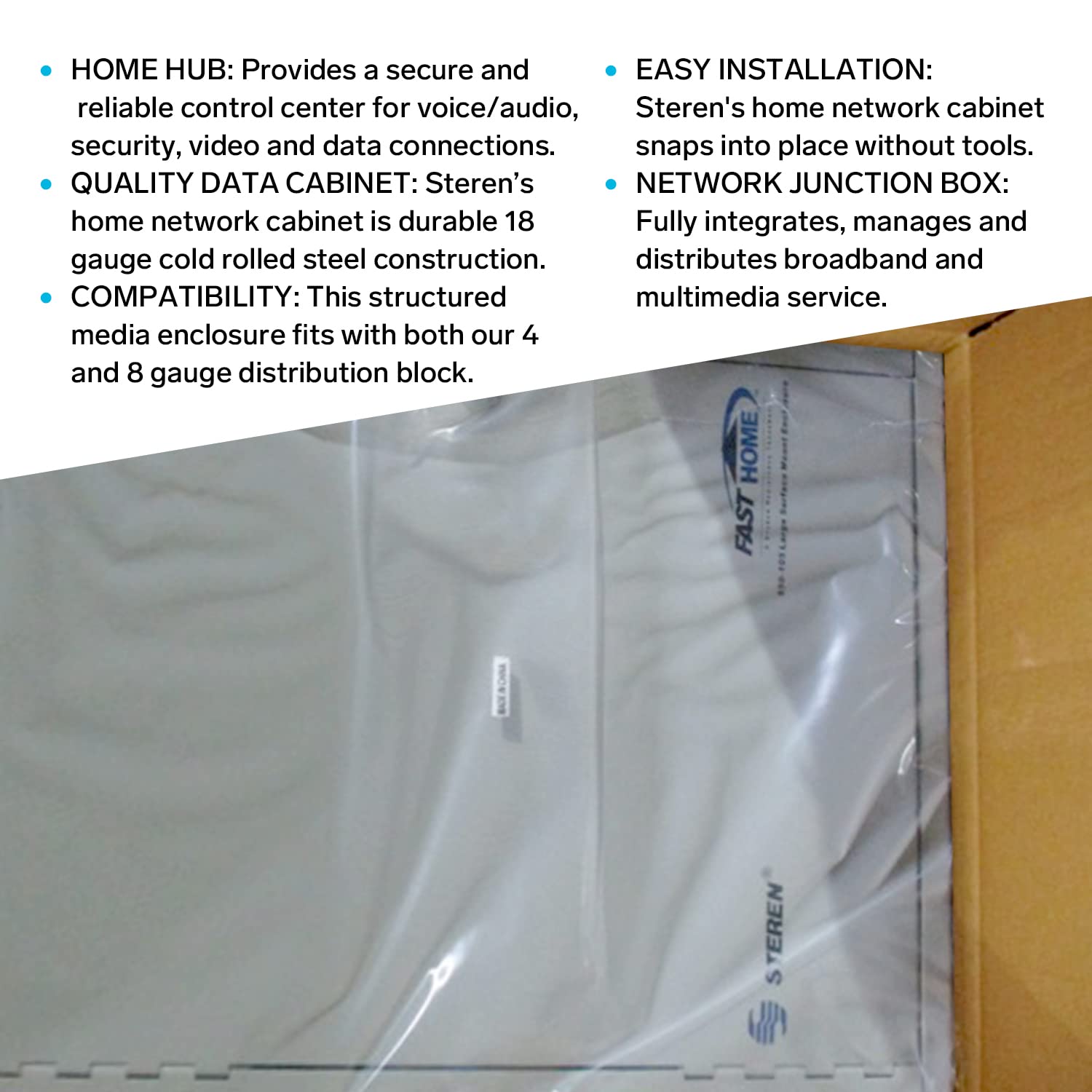 Structured Media Enclosure Accessories - Structured Wiring Cabinet - Structured Wiring Enclosure - Structured Media Cabinet - Structured Media Center - Fasthome Surface Mount Enclosure - STEREN 19"