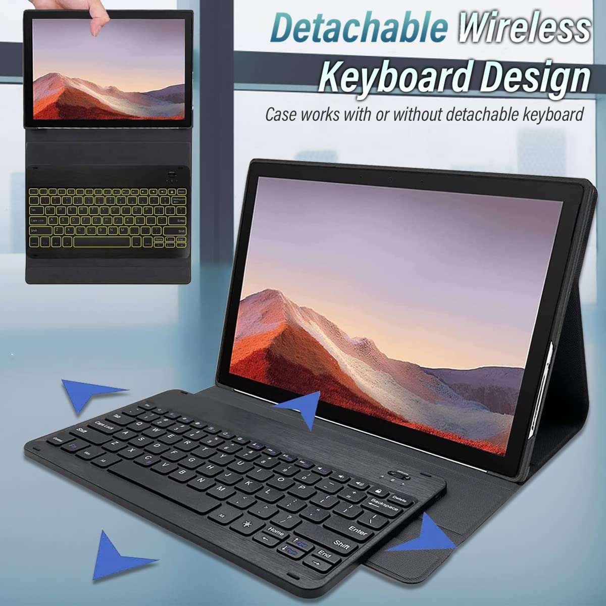 Backlit Keyboard Case for Microsoft Surface Pro 7 Plus, Pro 7, Pro 6, Pro 5th, Pro 4 12.3 Inch Tablet, Wineecy 7 Colors Backlight Magnetic Detachable Wireless Keyboard with Premium PU Cover Case