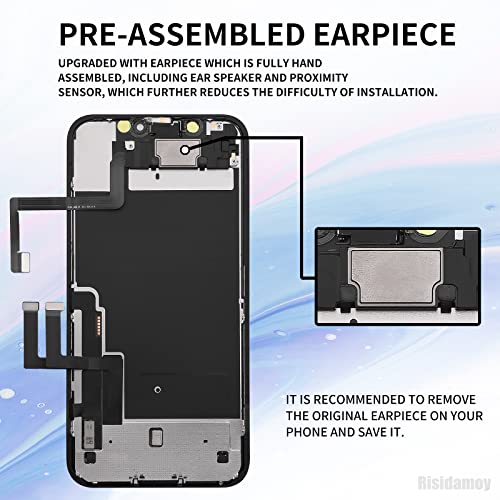 for iPhone 11 Screen Replacement 6.1β with Ear Speaker and Sensor Kit Full Assembly, 3D Touch LCD Display Digitizer Fix Tools with Magnetic Screw Mat Front Earpiece Repair HD Glass A2111, A2223, A2221
