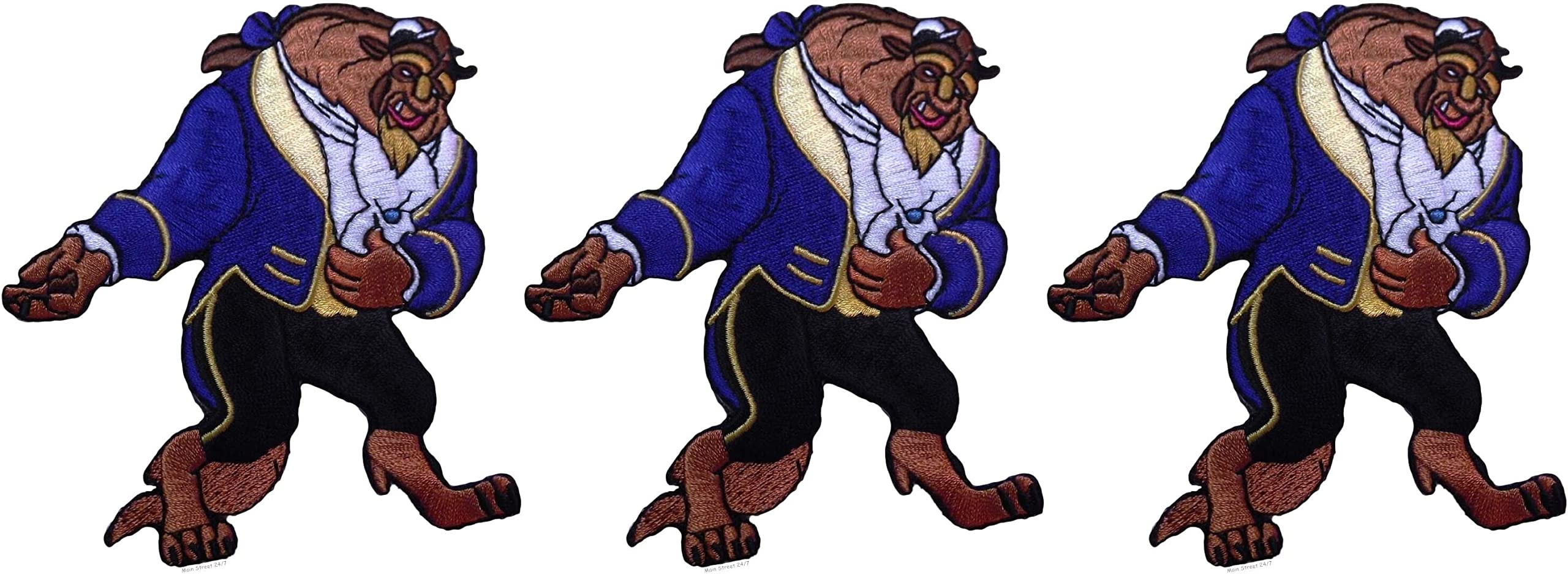 Beauty and The Beast Character Set of 3 Embroidered 4 Inch Tall Iron on Patches
