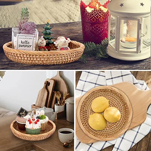 Hipiwe Small Key Basket Bowl for Entryway 7.6" Round Woven Wicker Basket Snacks Fruit Candy Serving Basket Tray Rattan Organizer Basket for Keys Wallet Cell Phone
