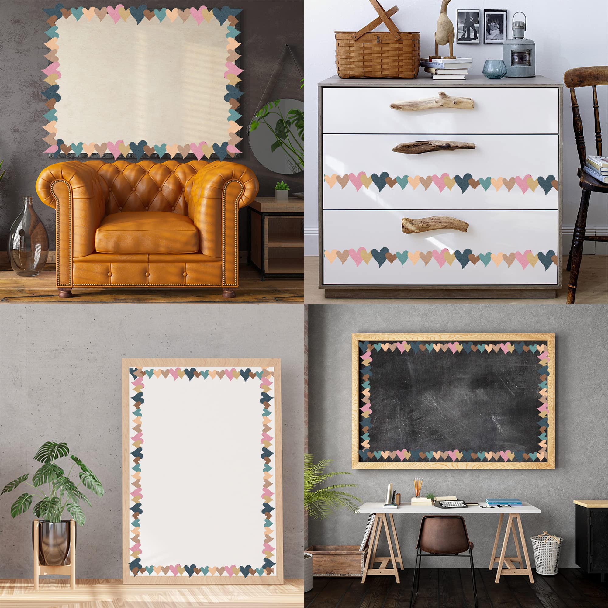 Boho Retro Bulletin Board Borders Heart Bulletin Board Stickers Decorative Paper Border Trims Everyone is Welcome Borders Self-Adhesive for School Classroom Blackboard Desk Office Home, 65.6Ft