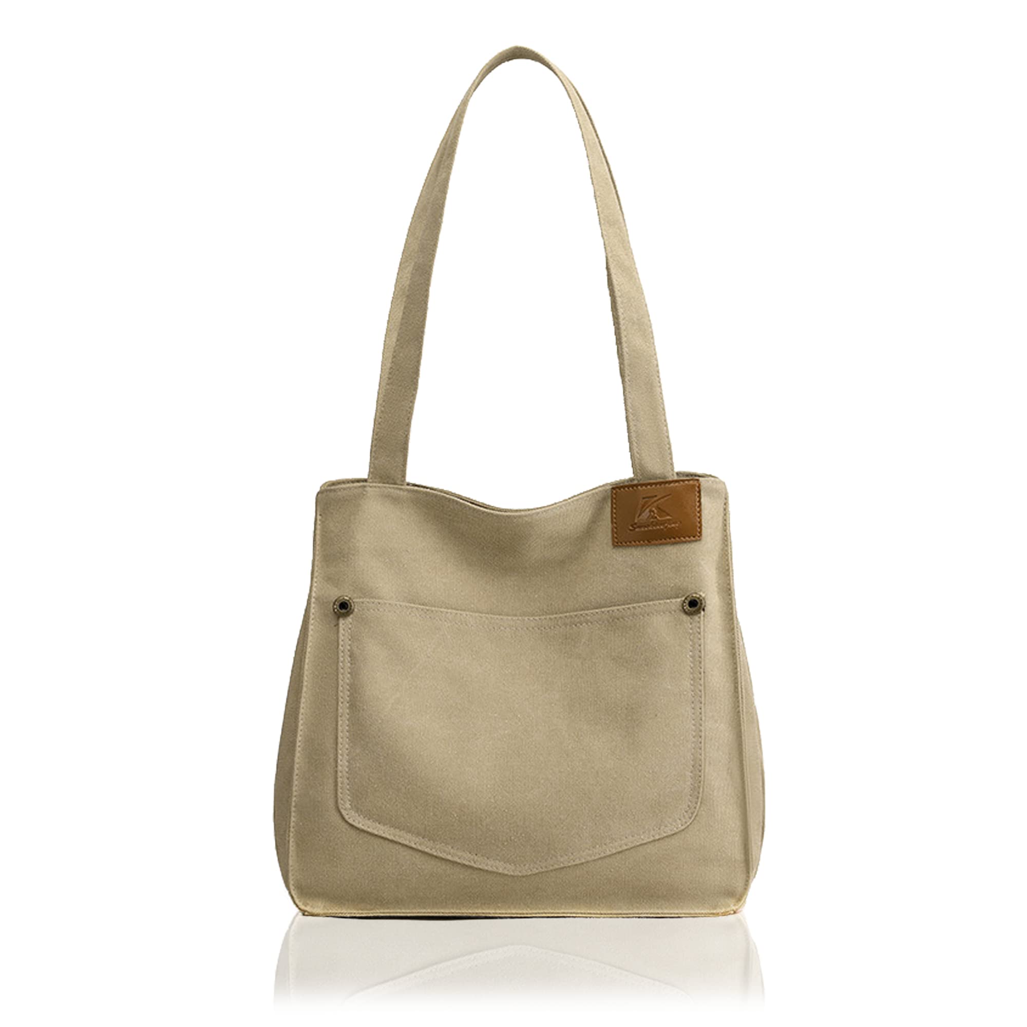 Barsine Canvas Bags with Zipper Handles Heavy Duty Medium Size Shoulder Handbag for Work School Tote Purse Camel