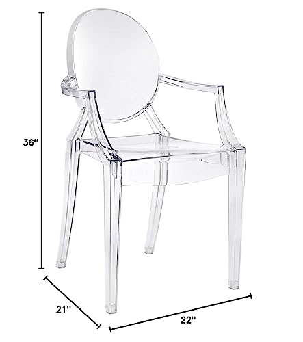 Modway Casper Modern Acrylic Stacking Kitchen and Dining Room Arm Chair in Clear - Fully Assembled