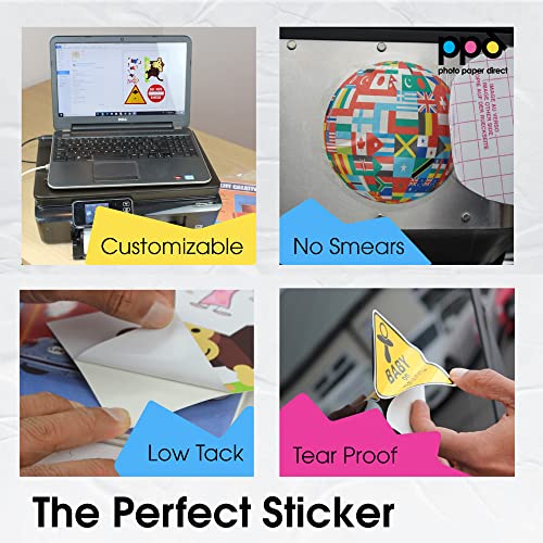 PPD 20 Sheets Inkjet Creative Media Waterproof Glossy Self Adhesive PVC Vinyl Sticker Paper 8.5x11 True Photographic Quality 4.1mil Thin Full Sheet Instant Dry Scratch and Tear Resistant (PPD-36-20)