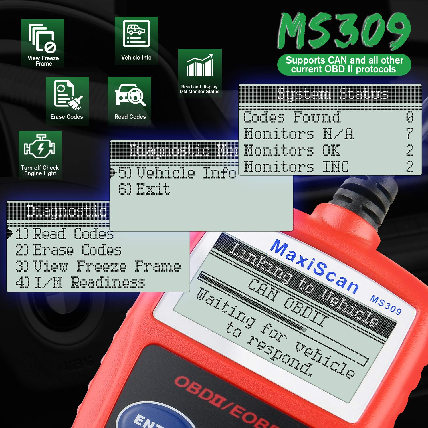 Autel MaxiScan MS309 OBD2 Scanner Enhanced Engine Fault Code Reader Automotive Diagnostic Scan Tool