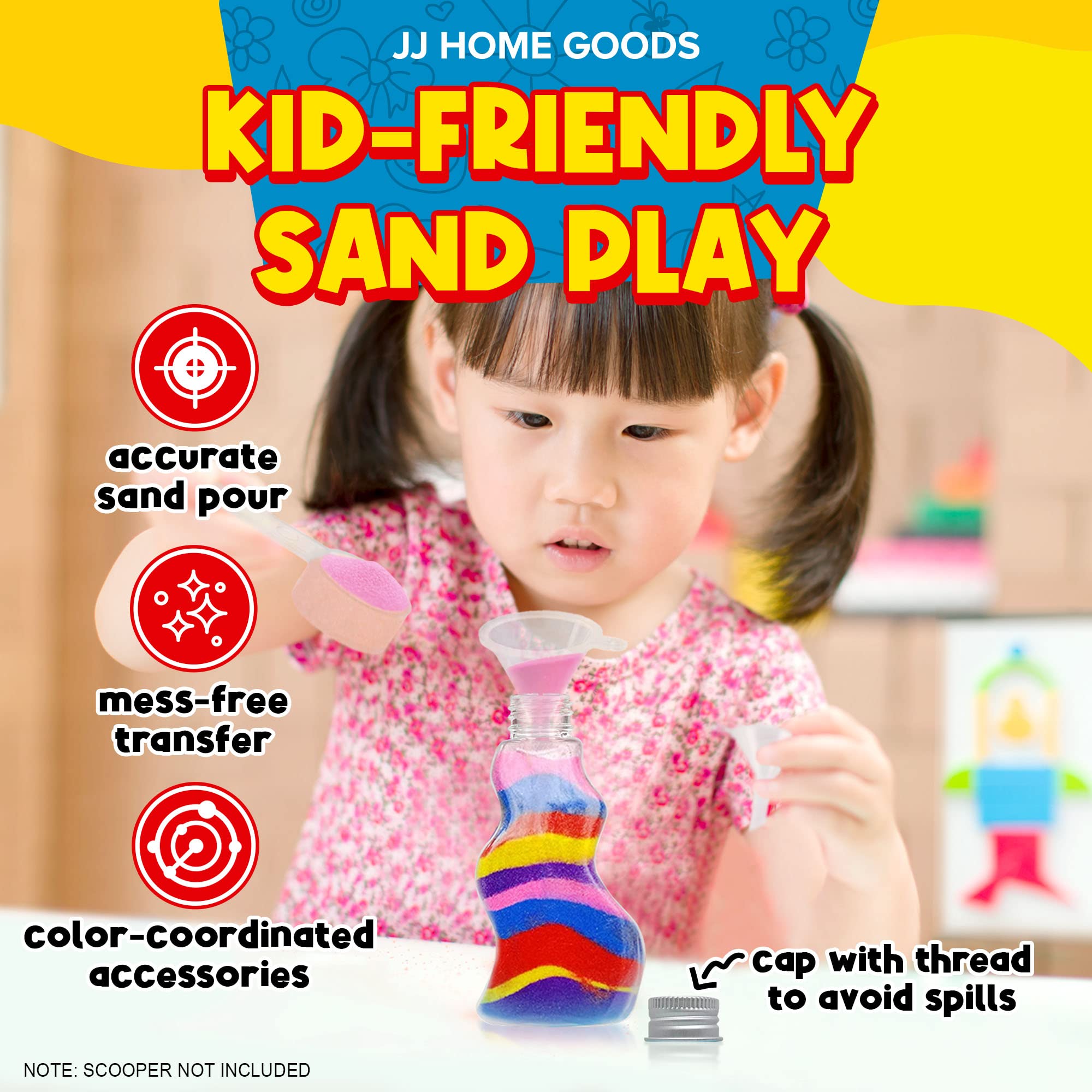 JJ CARE Sand Art Bottles [12 Wave-Shaped Sand Bottles + 6 Small & 6 Large Funnels] Plastic Sand Art Containers for Kids, Sand Art Bottles Bulk for Arts & Crafts, Sand Bottles for Sand Art Supplies